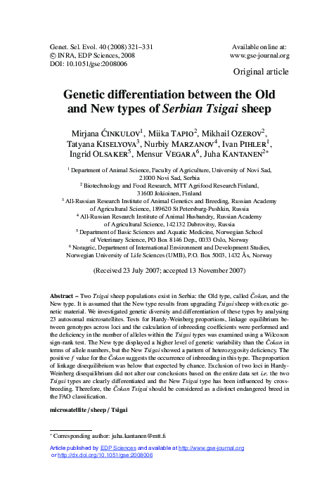 (PDF) Genetic differentiation between the Old and New types ...