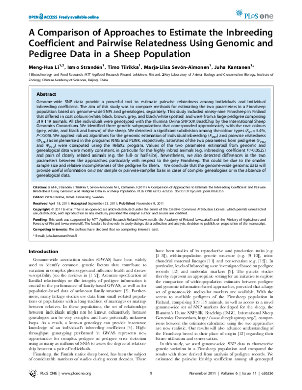 (PDF) A Comparison of Approaches to Estimate the Inbreeding Coefficient ...