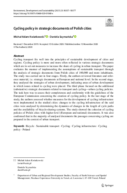 (PDF) Cycling policy in strategic documents of Polish cities