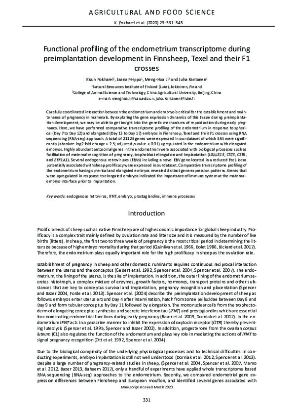 Pdf Functional Profiling Of The Endometrium Transcriptome During