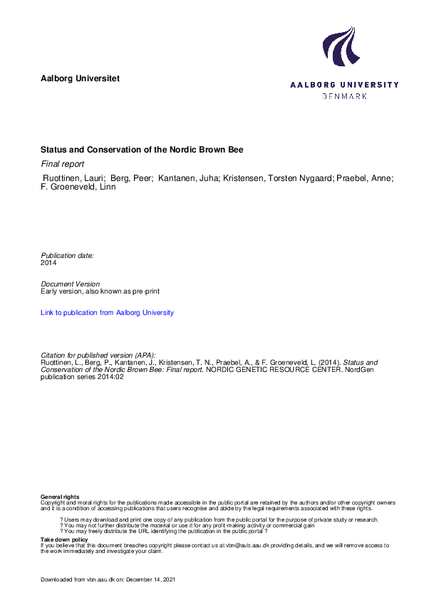 (PDF) Status and Conservation of the Nordic Brown Bee: Final Report
