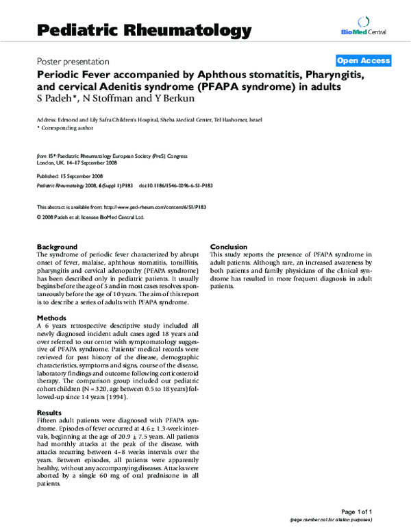 (PDF) Periodic Fever accompanied by Aphthous stomatitis, Pharyngitis ...