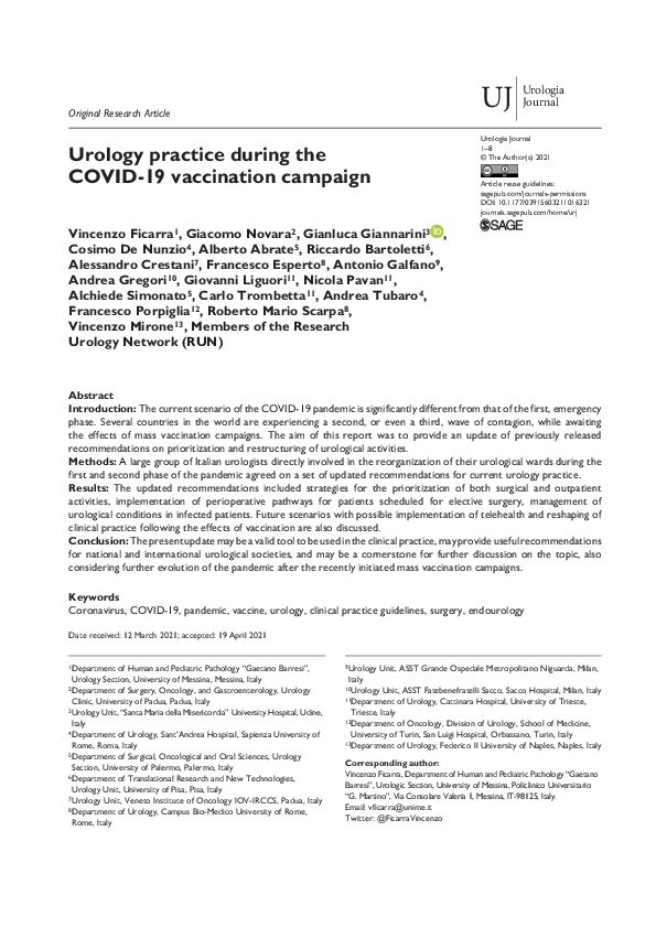 (PDF) Urology practice during the COVID-19 vaccination campaign