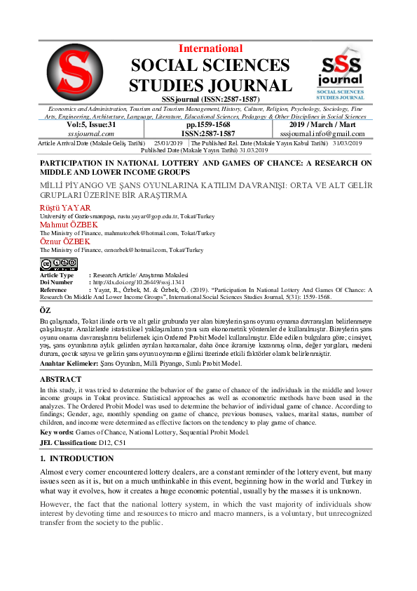(PDF) Participation İn National Lottery And Games Of Chance: A Research ...
