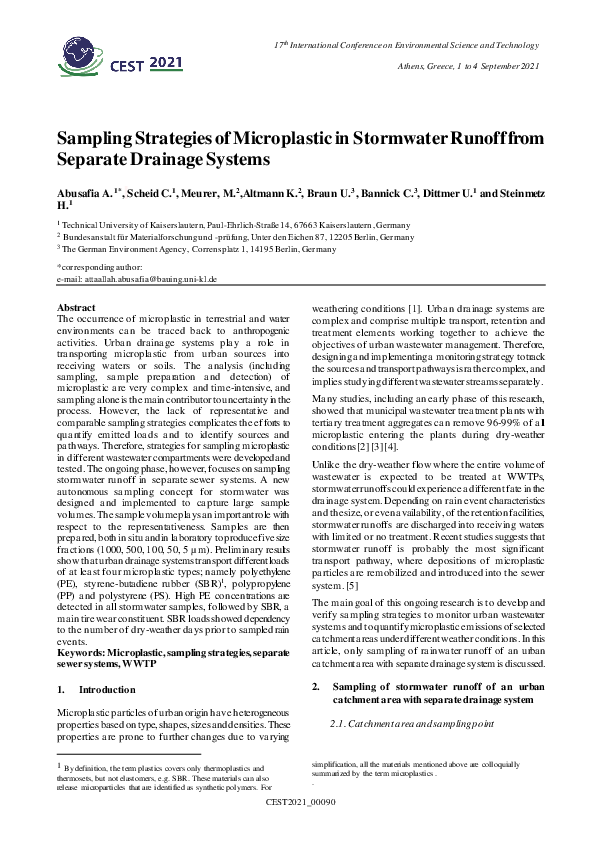 (PDF) Sampling Strategies of Microplastic in Stormwater Runoff from ...