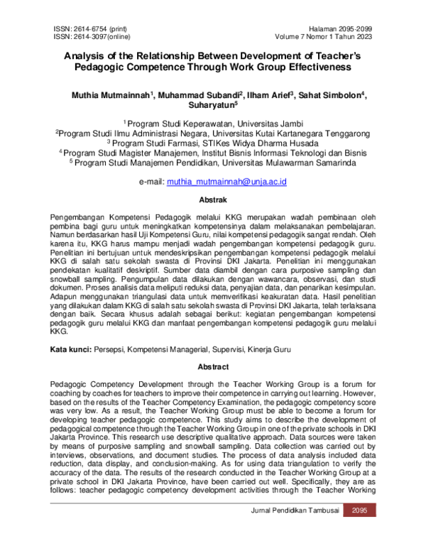 (PDF) Analysis of the Relationship Between Development of Teacher's Pedagogic Competence Through ...