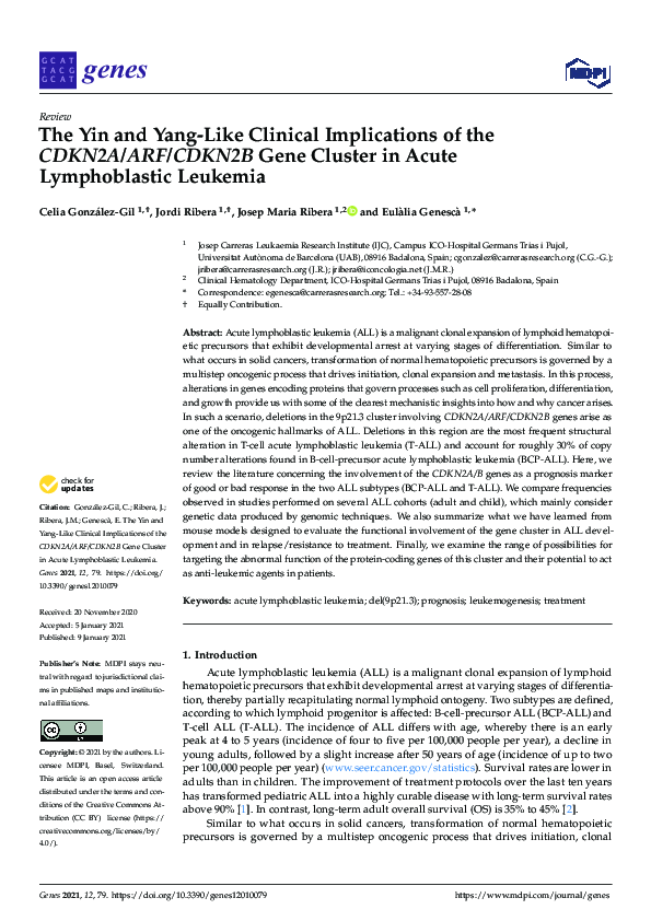 (PDF) The Yin and Yang-Like Clinical Implications of the CDKN2A/ARF/CDKN2B Gene Cluster in Acute ...