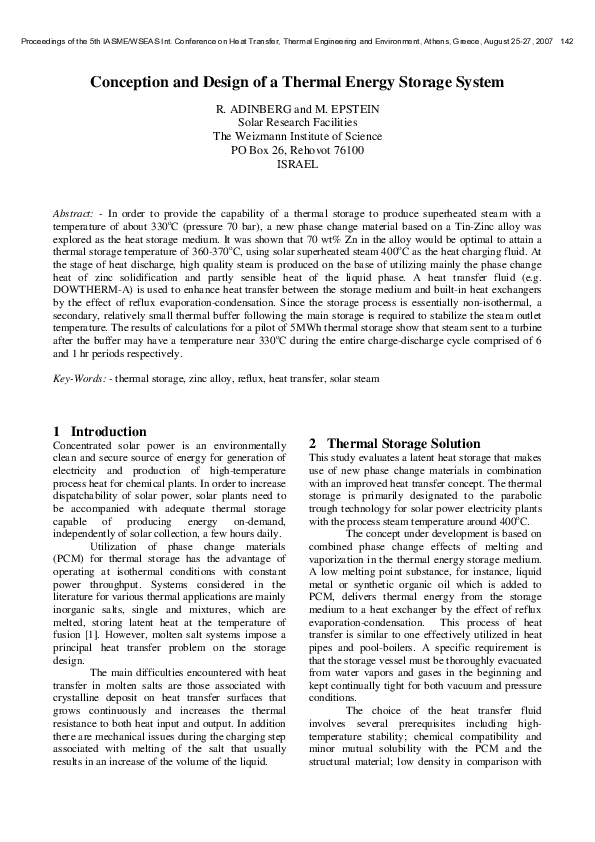 (PDF) Conception and design of a thermal energy storage system