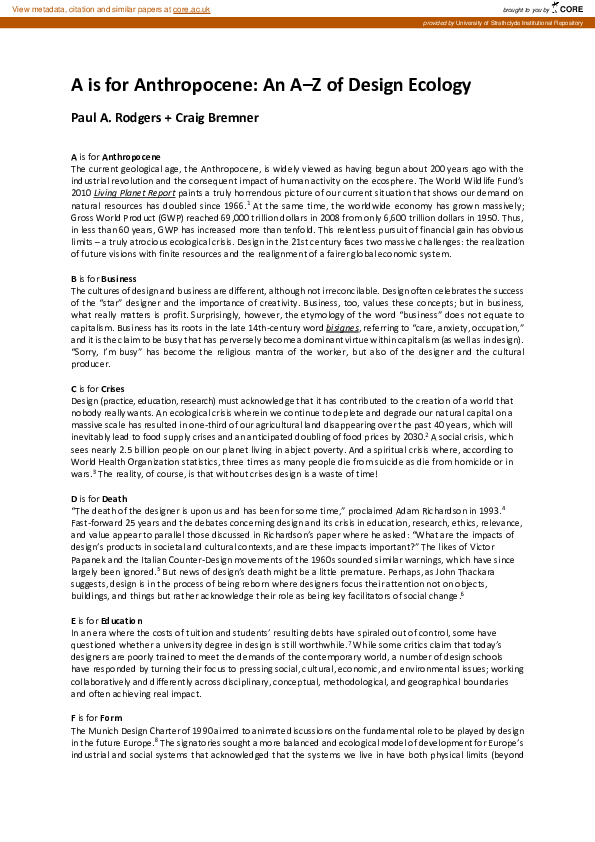 (PDF) A is for Anthropocene: An A–Z of Design Ecology