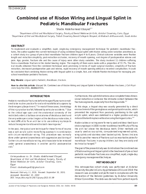 (PDF) Combined use of Risdon Wiring and Lingual Splint in Pediatric ...