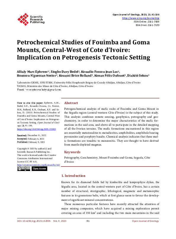 (PDF) Petrochemical Studies of Fouimba and Goma Mounts, Central-West of ...