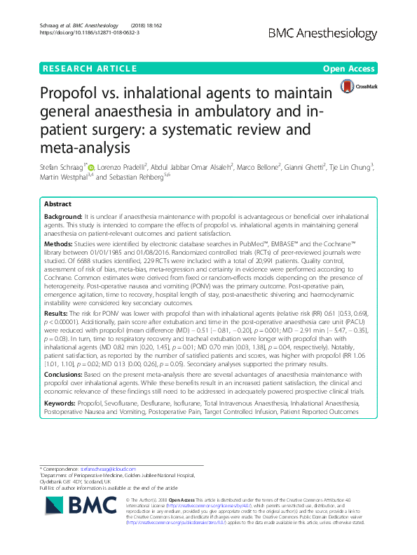 (PDF) Propofol vs. inhalational agents to maintain general anaesthesia in ambulatory and in ...