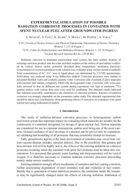 (PDF) Experimental simulation of possible radiation-corrosive processes ...