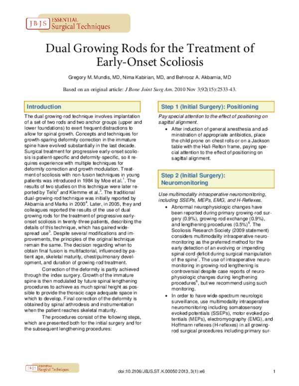 (PDF) Dual Growing Rods for the Treatment of Early-Onset Scoliosis