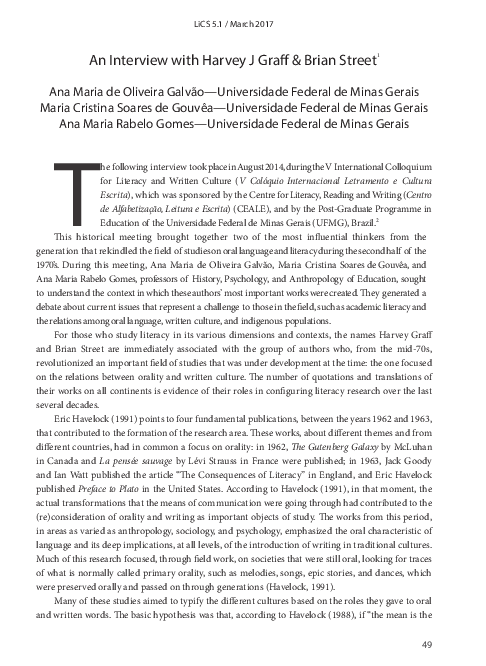 (PDF) An Interview with Harvey J Graff & Brian Street
