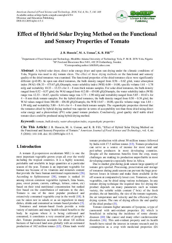 (PDF) Effect of Hybrid Solar Drying Method on the Functional and ...