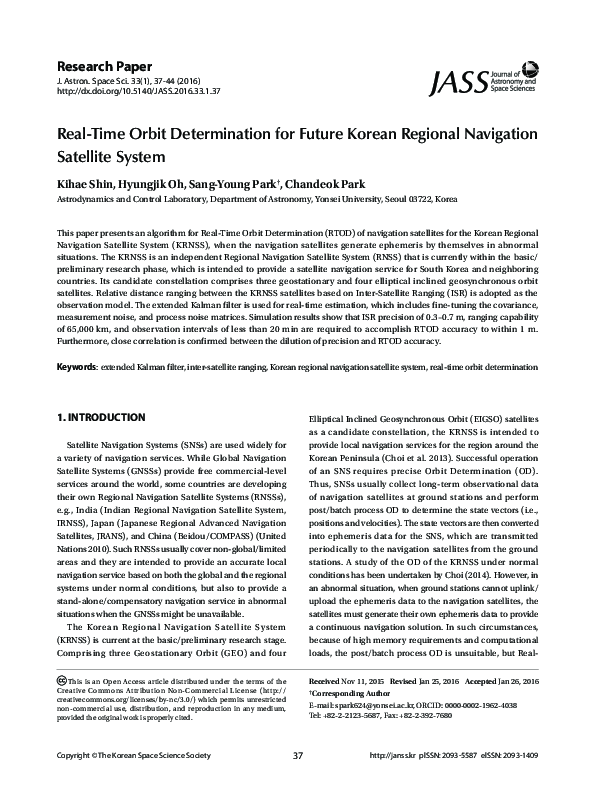 Pdf Real Time Orbit Determination For Future Korean Regional Navigation Satellite System