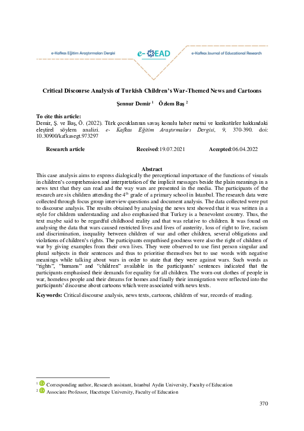 (PDF) Critical Discourse Analysis of Turkish Children's War-Themed News ...