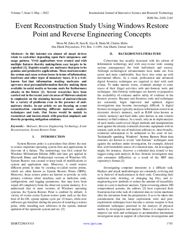 (PDF) Event Reconstruction Study Using Windows Restore Point and Reverse Engineering Concepts ...