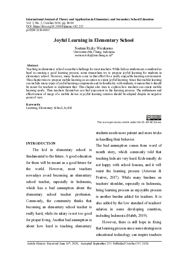 (PDF) Joyful Learning in Elementary School