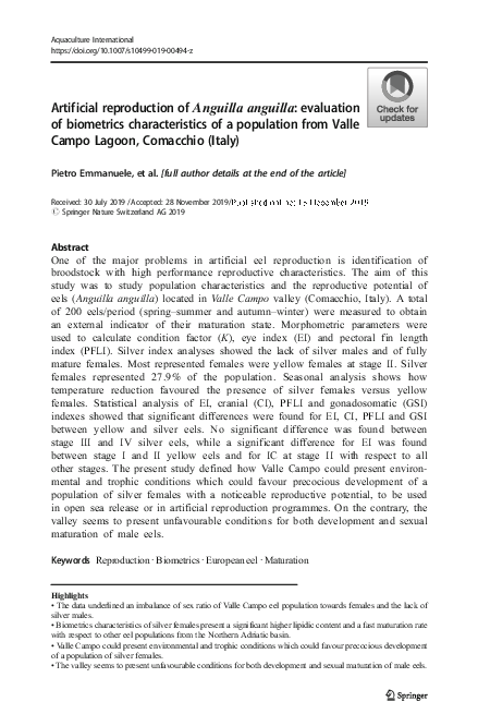 (PDF) Artificial reproduction of Anguilla anguilla: evaluation of ...