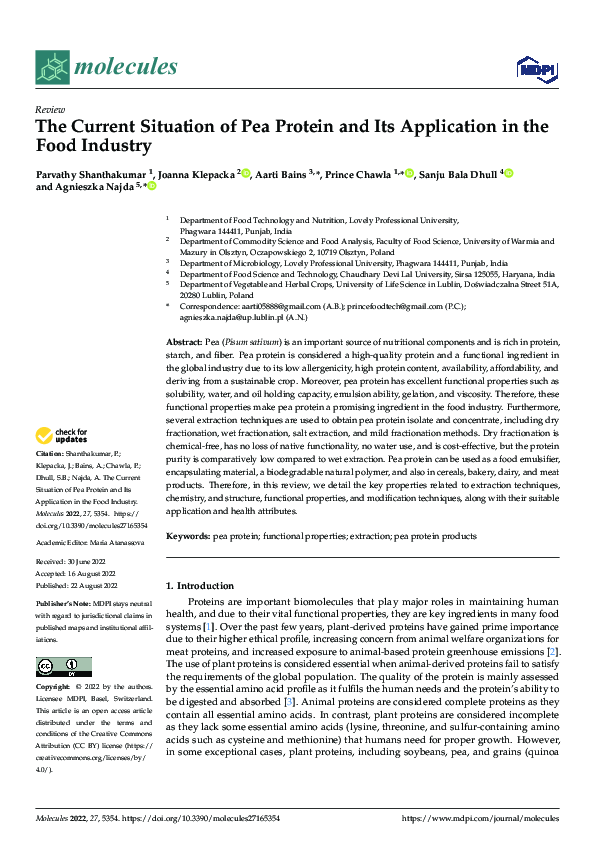 (PDF) The Current Situation of Pea Protein and Its Application in the ...