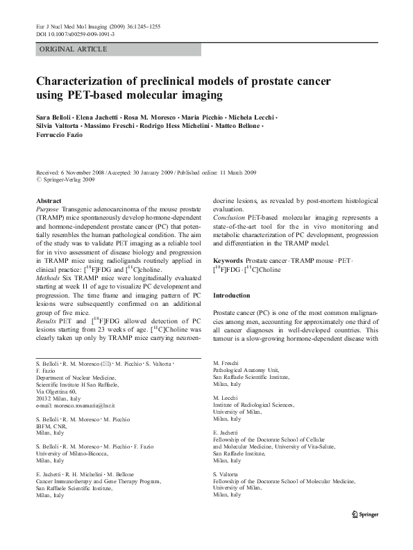 (PDF) PET Imaging for Prostate Cancer in TRAMP Mice Models