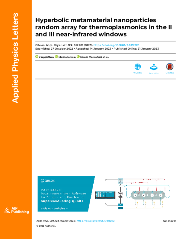 (PDF) Hyperbolic metamaterial nanoparticles random array for thermoplasmonics in the II and III ...