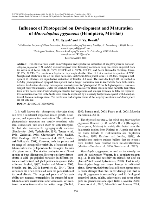 (PDF) Influence of photoperiod on development and maturation of ...
