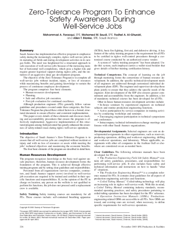 (PDF) Zero-Tolerance Program To Enhance Safety Awareness During Well ...