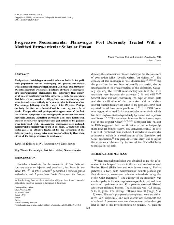 (PDF) Progressive Neuromuscular Planovalgus Foot Deformity Treated with ...