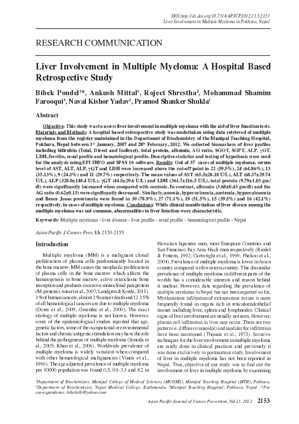 (PDF) Liver Involvement in Multiple Myeloma: A Hospital Based ...
