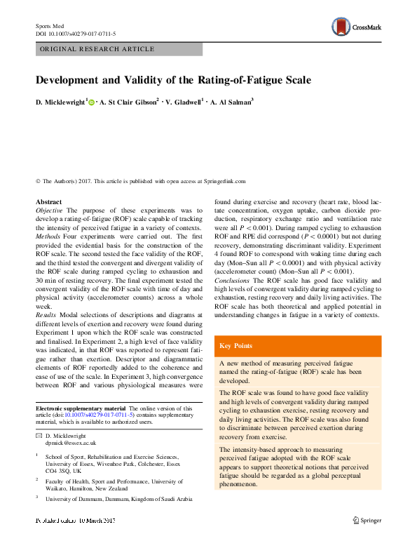 (PDF) Development and Validity of the Rating-of-Fatigue Scale