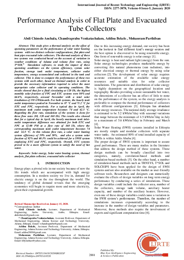 (PDF) Performance Analysis of Flat Plate and Evacuated Tube Collectors