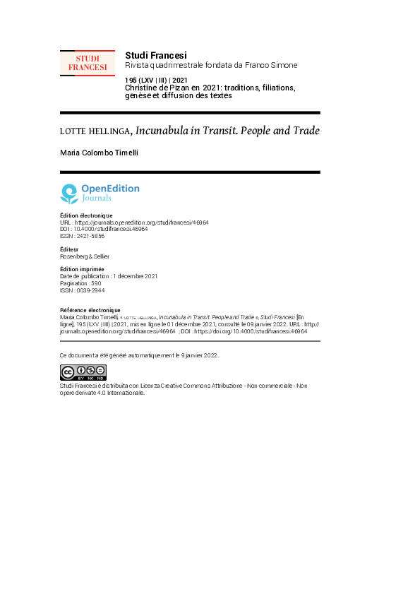 (PDF) Lotte Hellinga, Incunabula in Transit. People and Trade