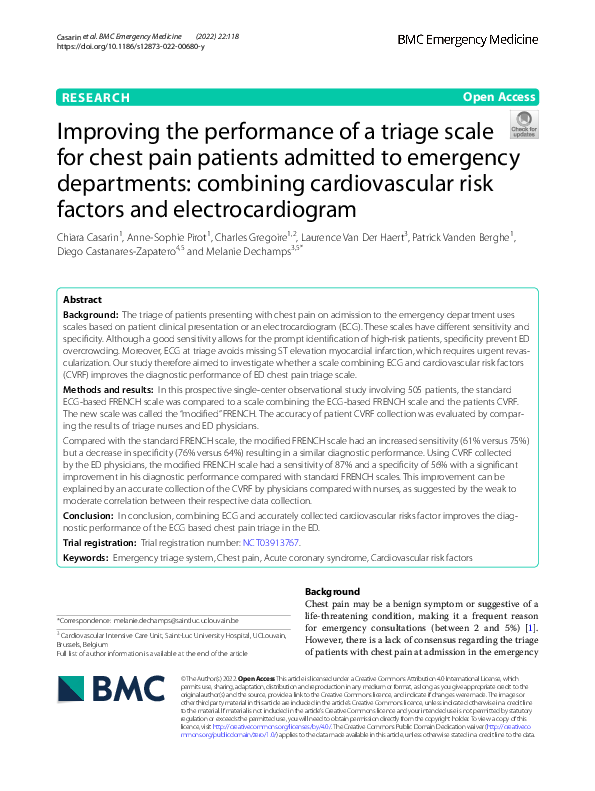 (PDF) Improving the performance of a triage scale for chest pain ...