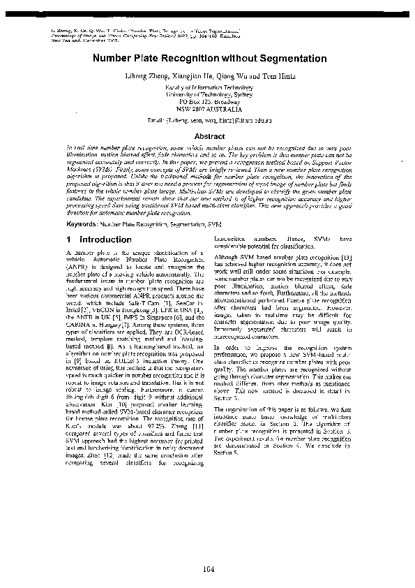 Pdf Number Plate Recognition Without Segmentation