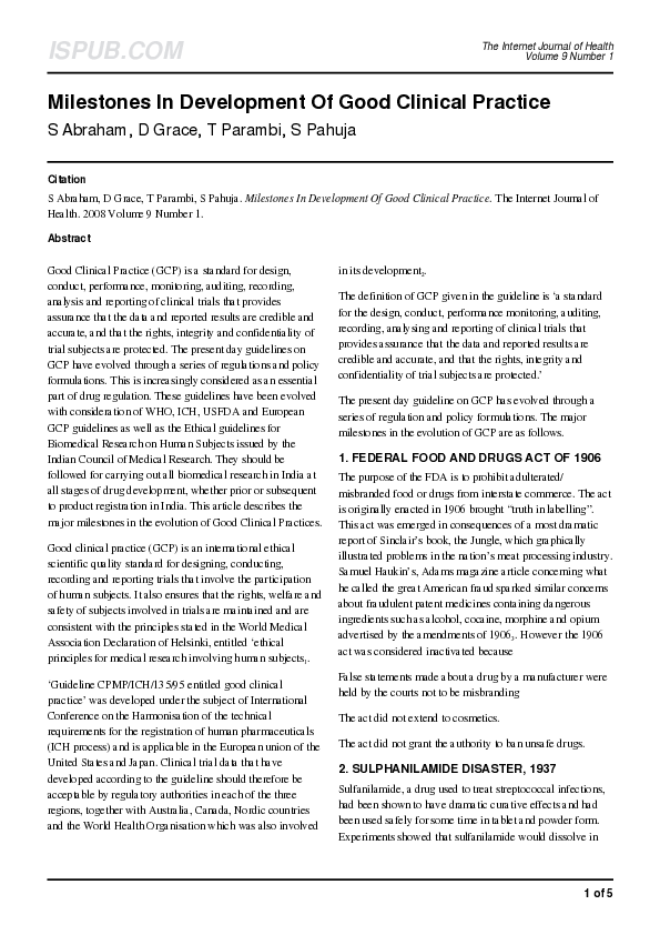 (PDF) Milestones In Development Of Good Clinical Practice