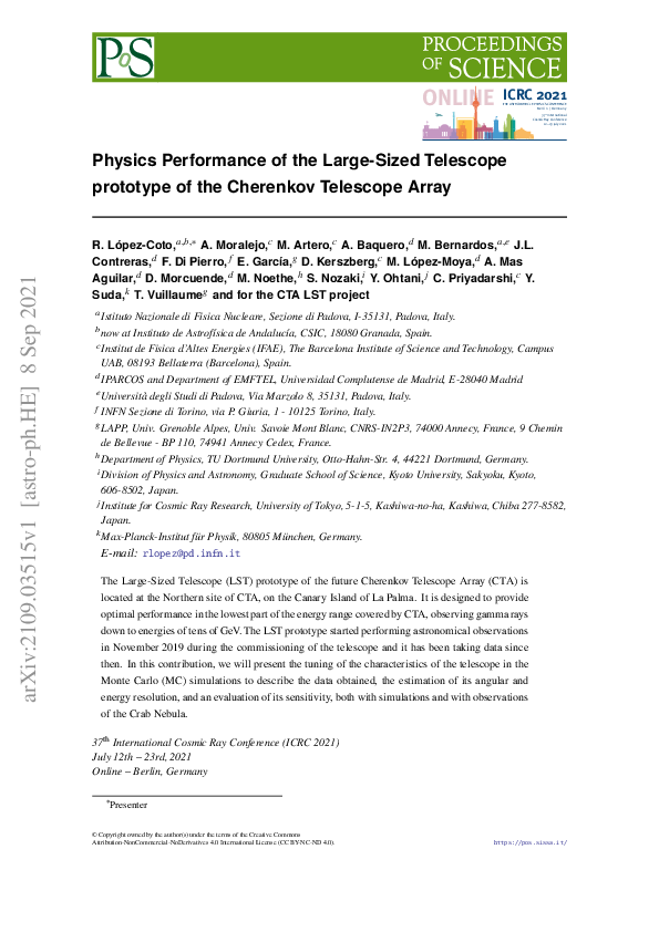 Pdf Physics Performance Of The Large Size Telescope Prototype Of The Cherenkov Telescope Array