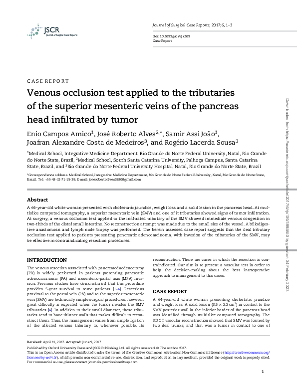 (PDF) Venous occlusion test applied to the tributaries of the superior ...