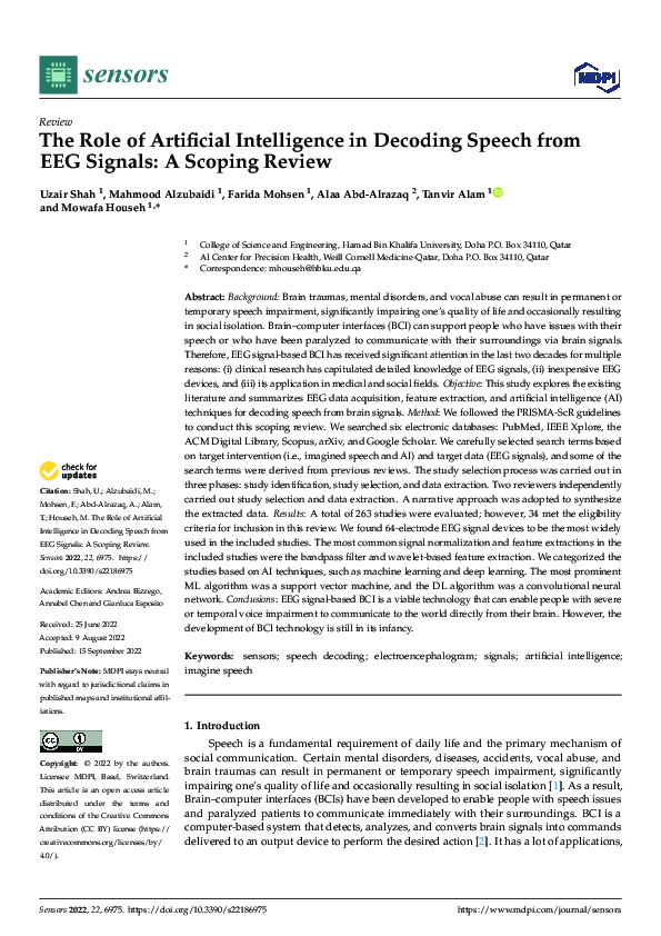 Pdf The Role Of Artificial Intelligence In Decoding Speech From Eeg
