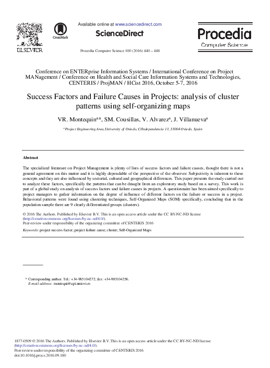 (PDF) Success Factors and Failure Causes in Projects: Analysis of Cluster Patterns Using Self ...