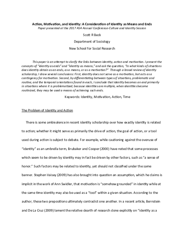 (DOC) Action, Motivation, and Identity: A Consideration of Identity as ...