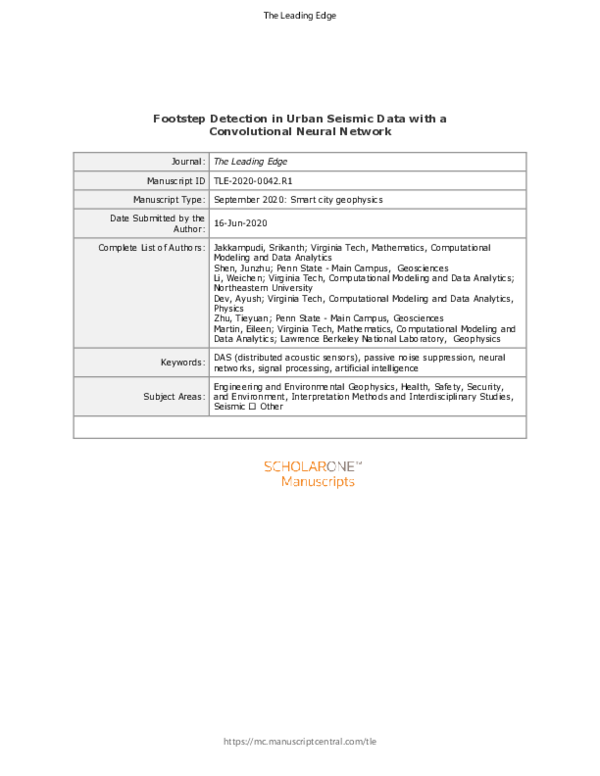 (PDF) Footstep detection in urban seismic data with a convolutional neural network