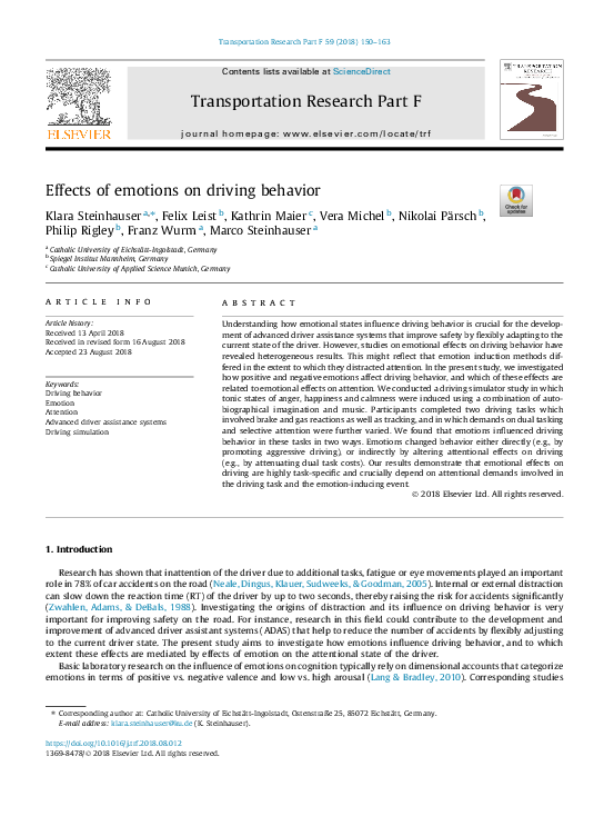 (PDF) Effects of emotions on driving behavior