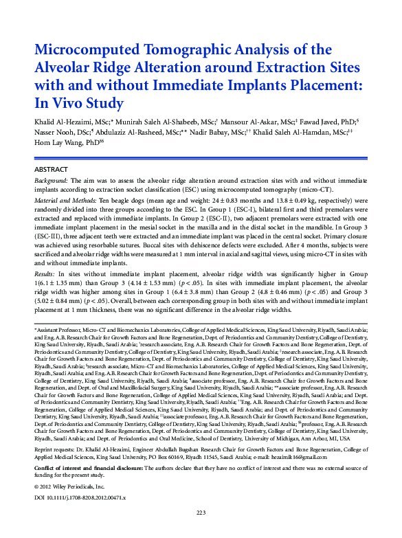 (PDF) Microcomputed Tomographic Analysis of the Alveolar Ridge ...