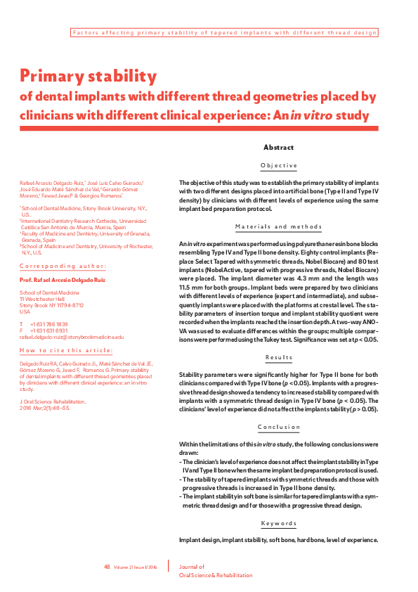 (PDF) Primary stability of dental implants with different thread ...