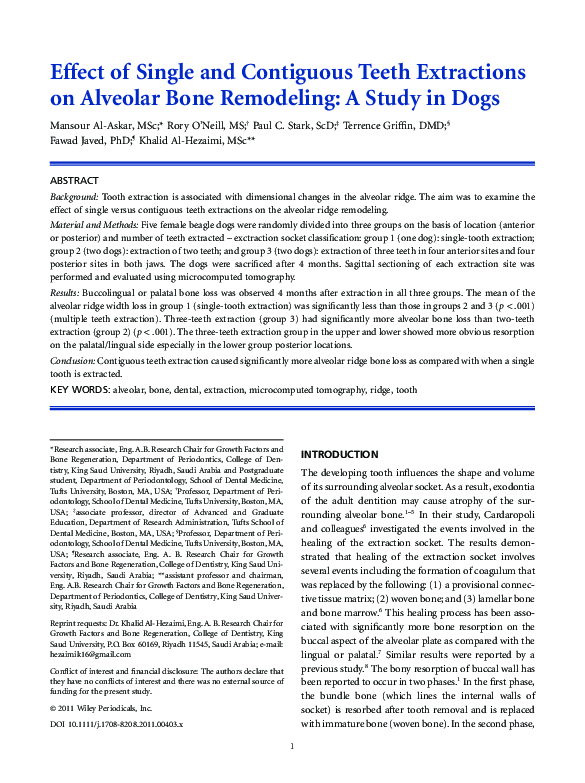 (PDF) Effect of Single and Contiguous Teeth Extractions on Alveolar ...