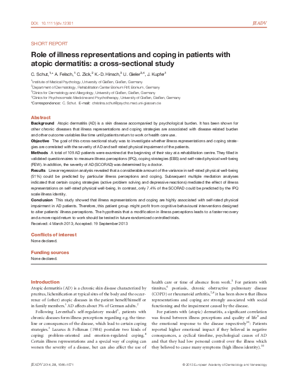 (PDF) Role of illness representations and coping in patients with ...