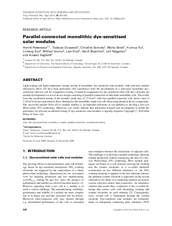 (PDF) Parallel-connected monolithic dye-sensitised solar modules